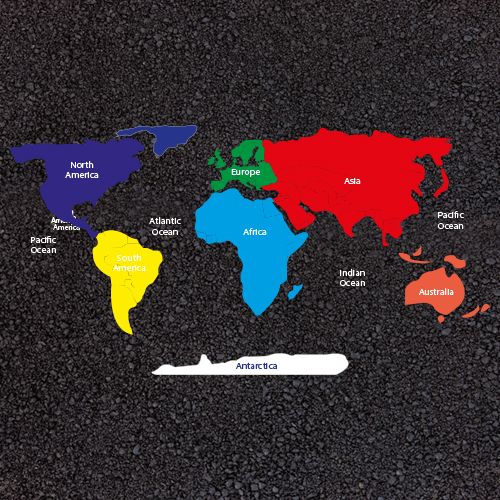 World Map With Continents Map Of Continents Number Of Articles By